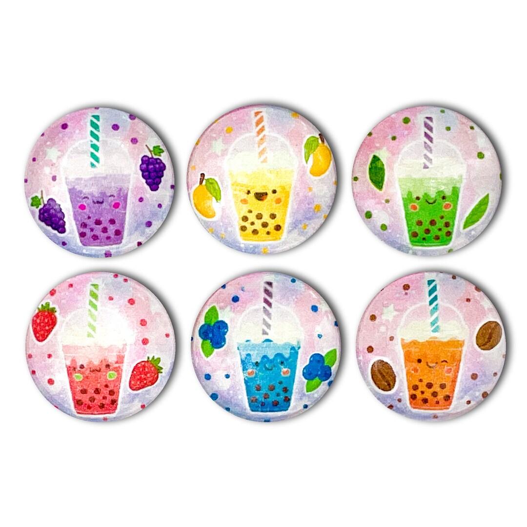 Boba Tea Magnet Set - 6-piece 1" Round Glass Magnets Set - Fridge Decor ...