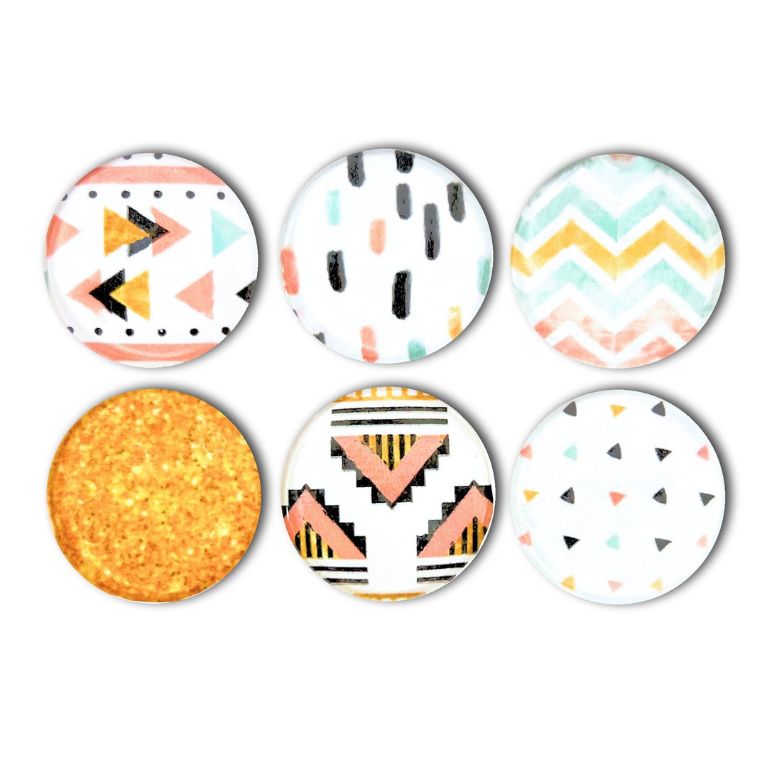 Boho Magnet Set - 6-piece 1" Round Glass Magnets Set - Fridge Decor ...