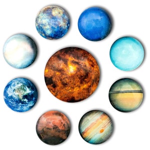 The Solar System Magnet Set - 9-piece Glass Magnets Set - 1" Round ...
