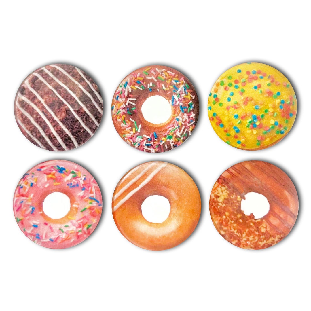 Doughnut Magnets Set - 6-piece Glass Magnets Set - 1" Round Magnets ...