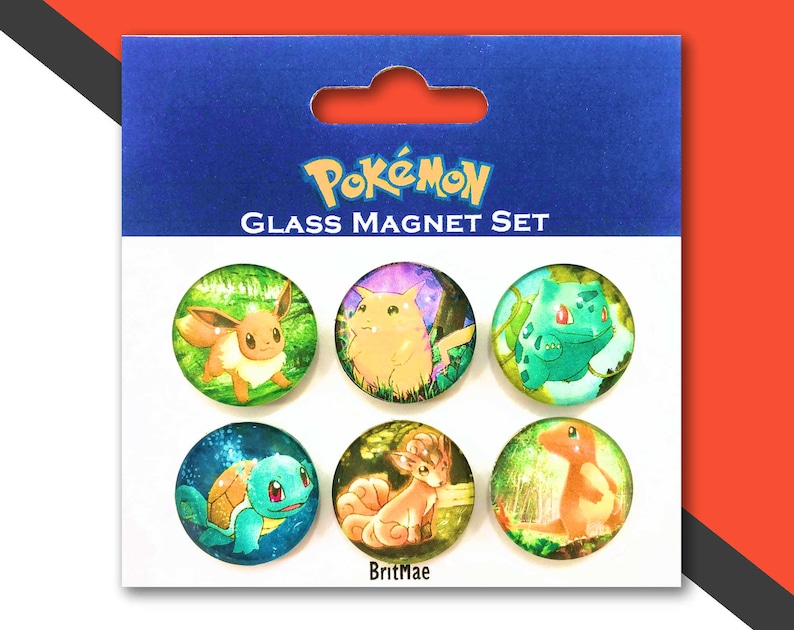 Pokémon Magnet Set 6-piece Glass Magnets Set 1 Round | Etsy