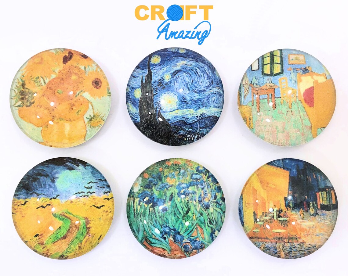 Vincent Van Gogh Magnet Set 6-piece Glass Magnets Set | Etsy