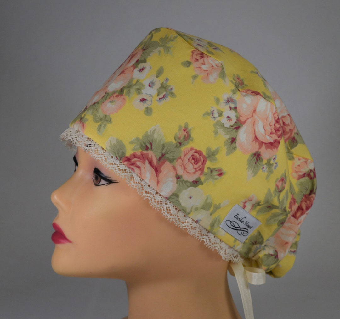 Teardrop Scrub Caps VINTAGE Yellow Flowers and Lace - Etsy
