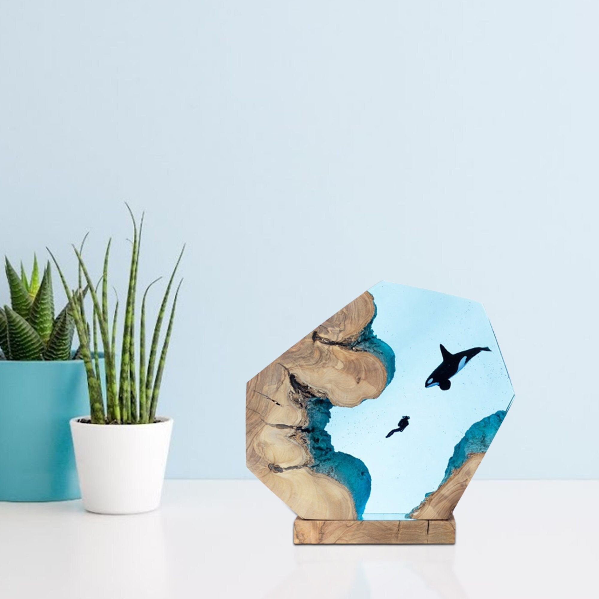 Killer Whale Resin Ocean Lamp Orca Whale and Diver Night - Etsy
