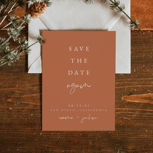 Save the Date Again Template — Save the NEW Date — Terracotta Save the ...