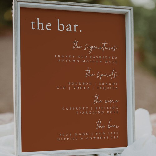 Terracotta Bar Menu Sign Template Wedding Drinks Menu - Etsy