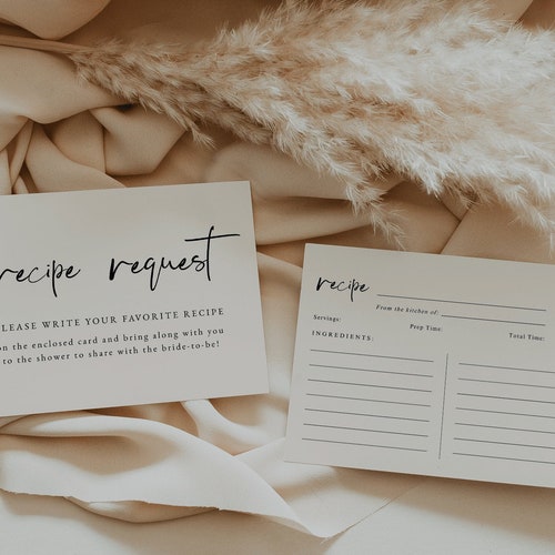 Bridal Shower Recipe Request Card Template Minimalist Recipe | Etsy