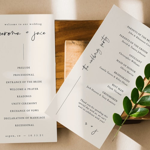 Minimalist Boho Wedding Program Template Bohemian Wedding - Etsy