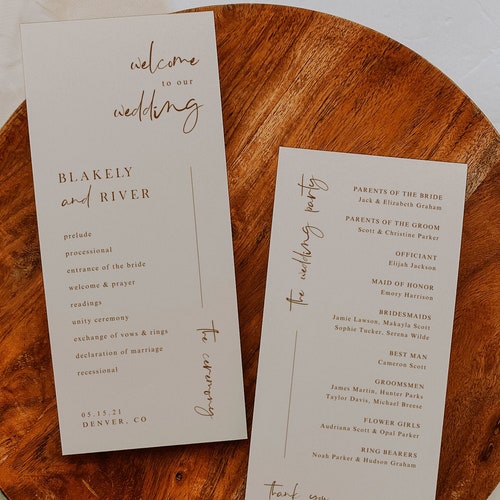 Modern Boho Wedding Program Template Minimalist Wedding - Etsy