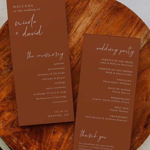 Terracotta Wedding Program Template Boho Wedding Ceremony - Etsy