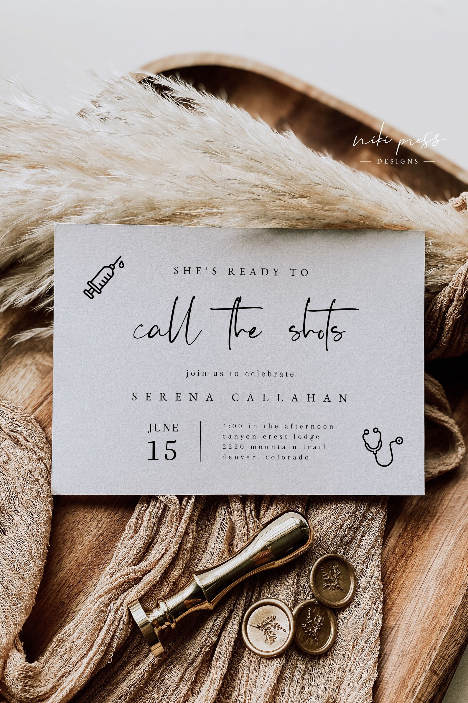 Modern Minimalist Nursing Graduation Party Invitation Template, She's ...