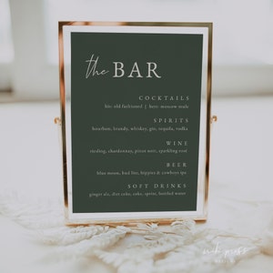 Forest Green Bar Menu Template | Green Wedding Drink Sign | Modern ...