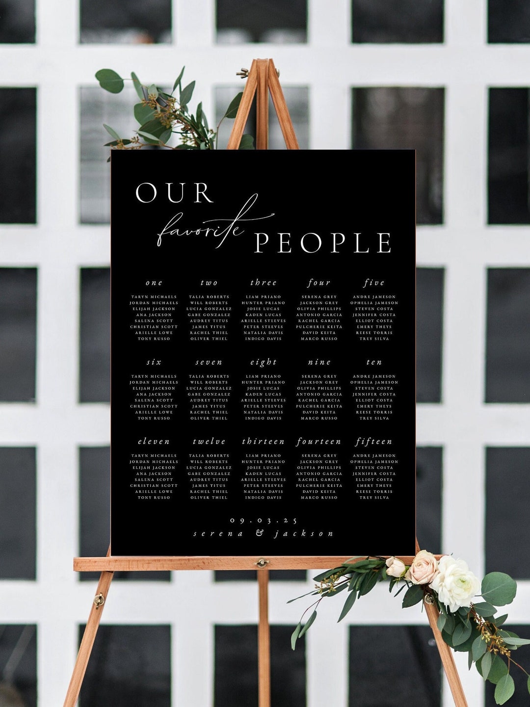 BLACK Elegant Seating Chart Template | Modern Wedding Seating Chart ...