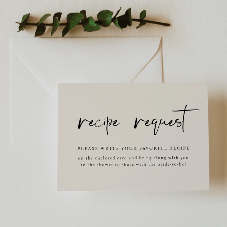 Bridal Shower Recipe Request Card Template Minimalist Recipe - Etsy