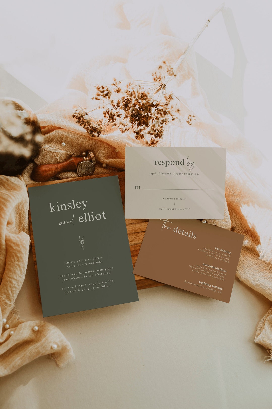 Earthy Olive Wedding Invitation Suite — Olive Green Wedding Invitations ...