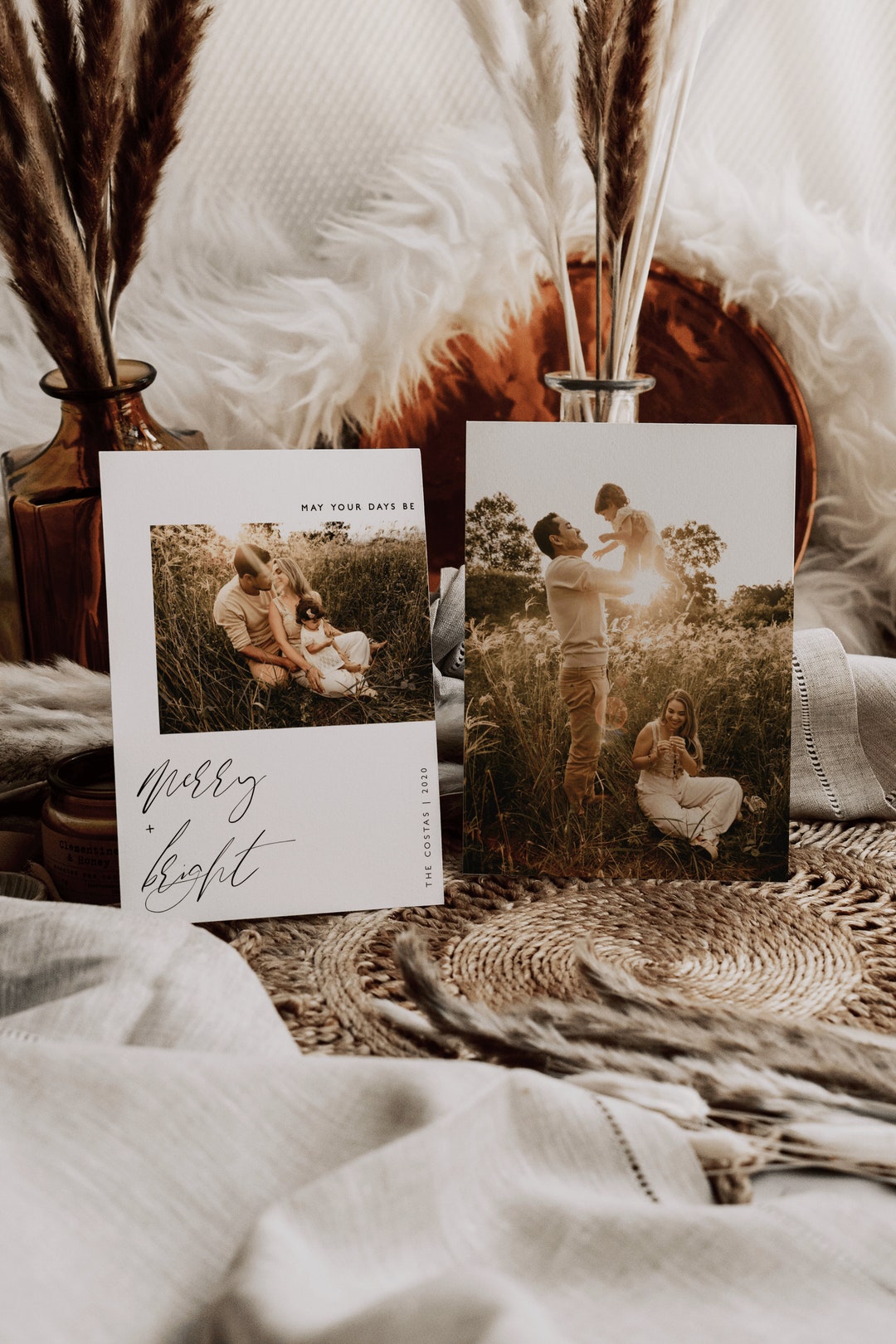 Modern Boho Holiday Photo Card Template | Merry and Bright Holiday Card ...