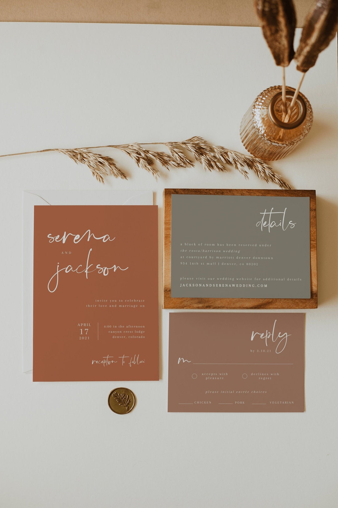 Desert Boho Wedding Invitation Suite Template — Earthy Wedding ...