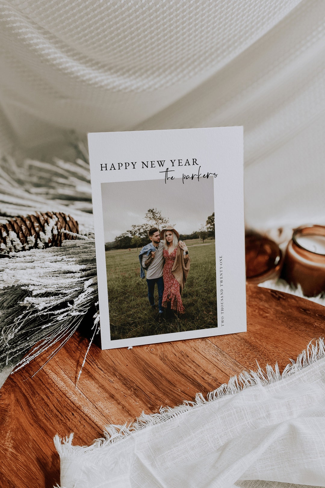 Modern Boho New Years Card With Photo Template Minimalist - Etsy