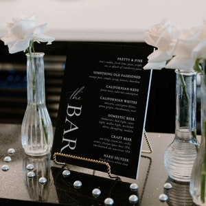 Modern Black Bar Menu Template | Classic Wedding Drink Sign | Elegant ...