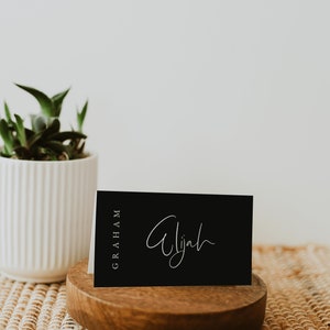 Black Place Card Template — Minimalist Wedding Place Cards — Editable ...