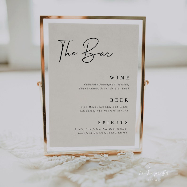 Modern Boho Bar Menu Sign Template Minimalist Wedding Bar - Etsy