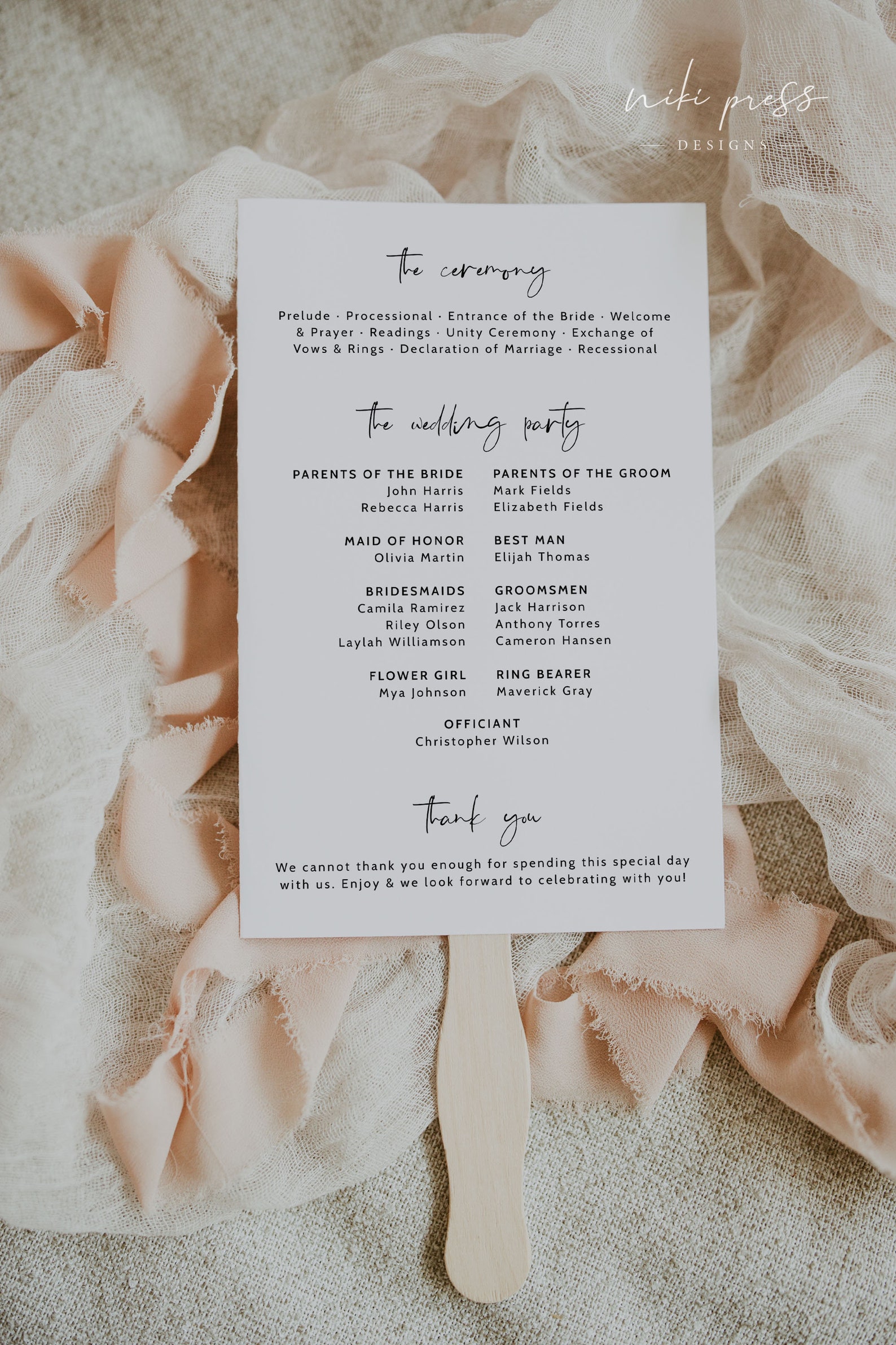 Modern Wedding Fan Program Template | Wedding Timeline Program ...