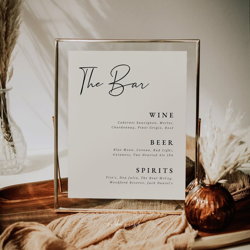 Modern Boho Bar Menu Sign Template Minimalist Wedding Bar - Etsy