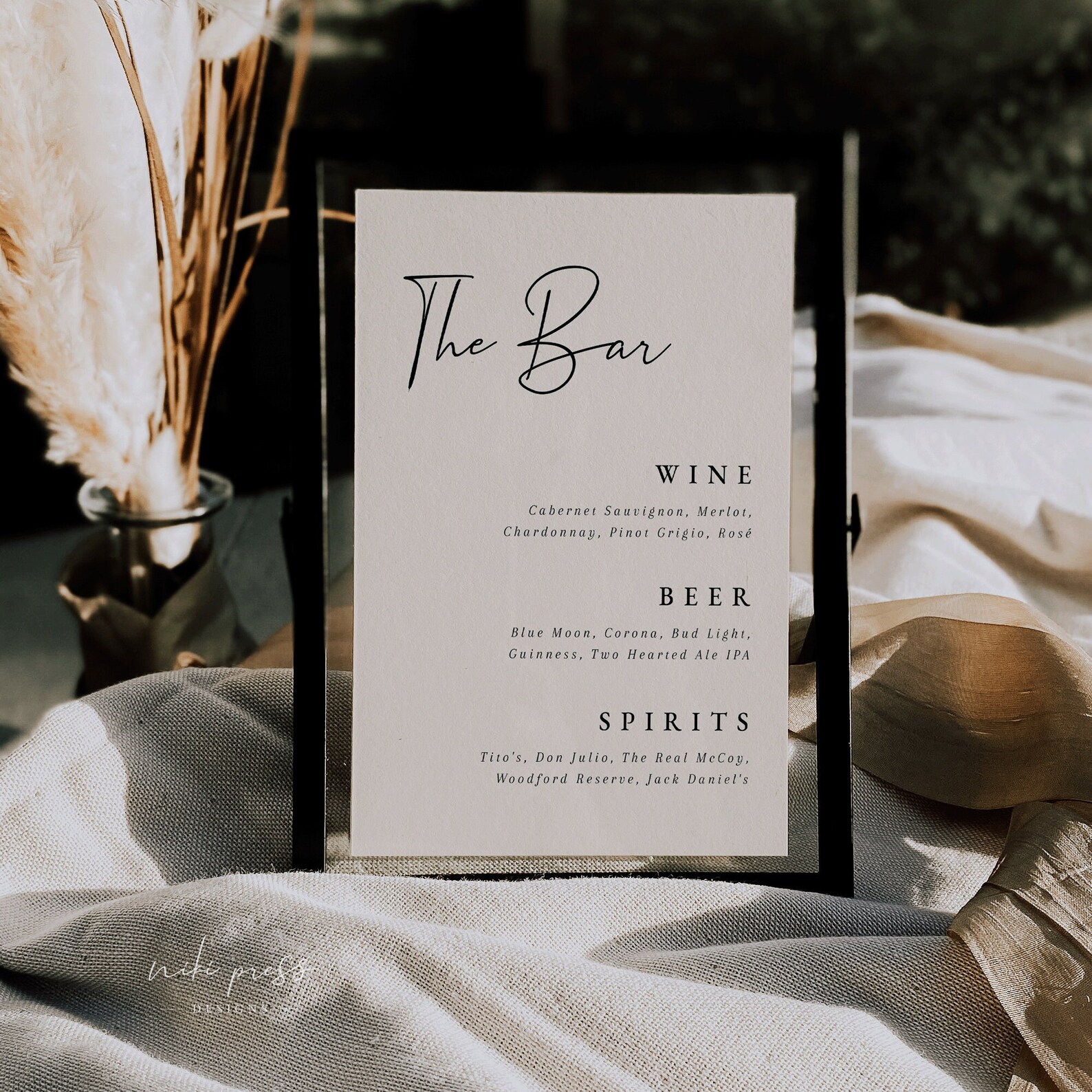 Modern Boho Bar Menu Sign Template Minimalist Wedding Bar - Etsy