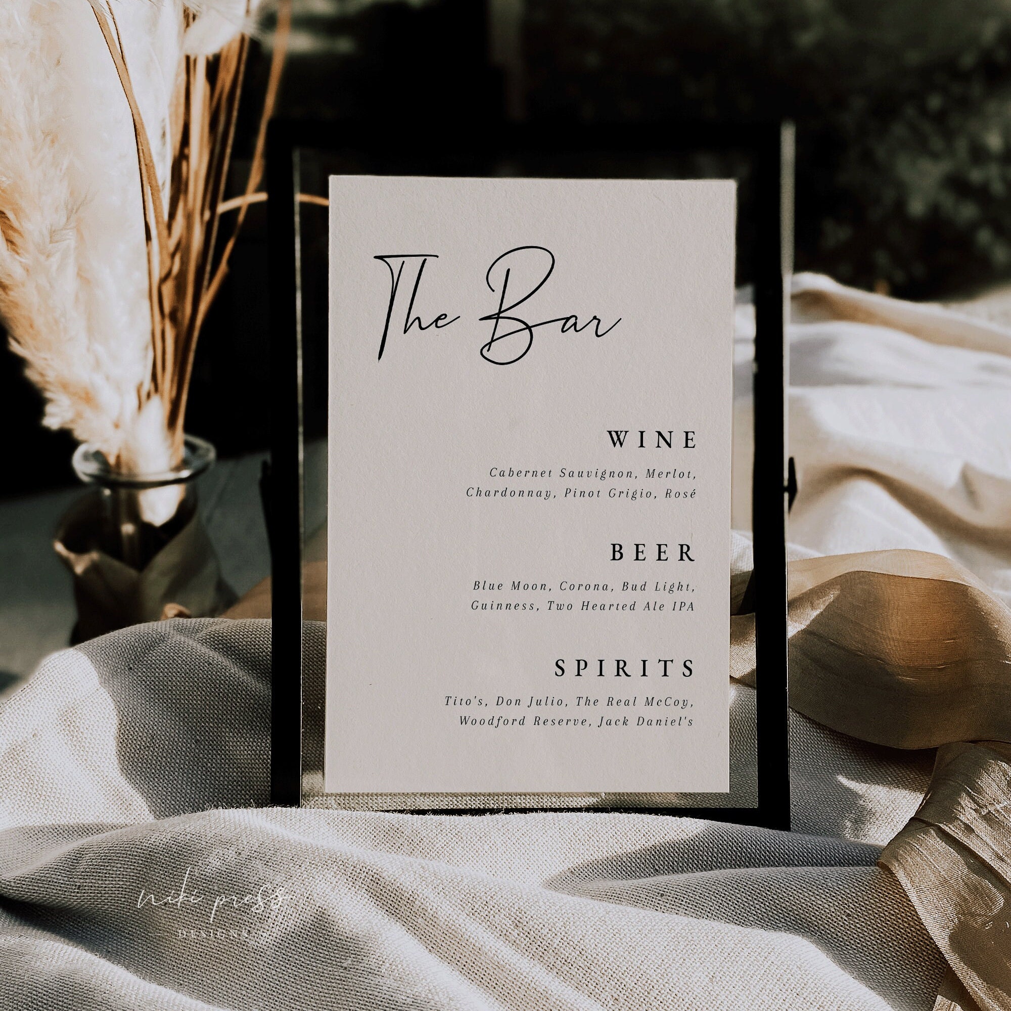 Modern Boho Bar Menu Sign Template | Minimalist Wedding Bar Menu ...