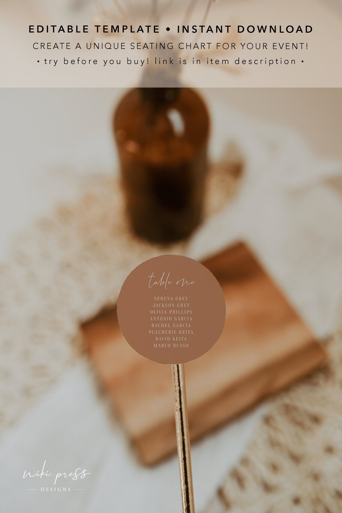 Retro Glam Seating Chart Label Template Round Wedding Labels - Etsy