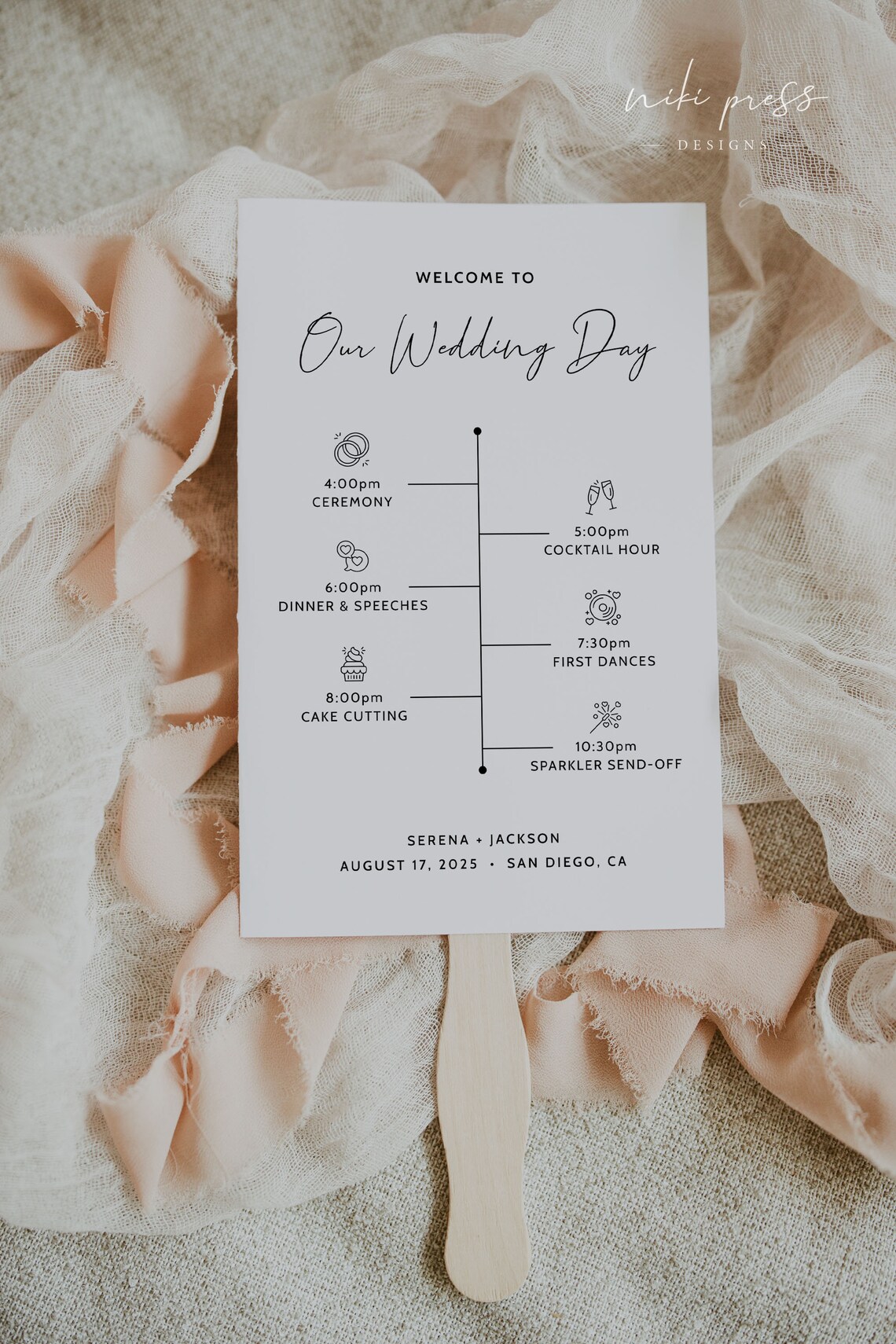 Modern Wedding Program Fan Template | Wedding Ceremony Timeline ...