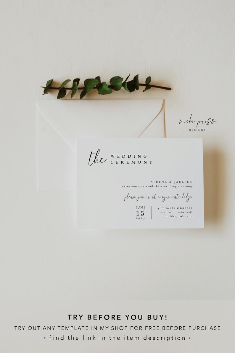 Minimalist Wedding Ceremony Insert Card Template | Printable Wedding ...