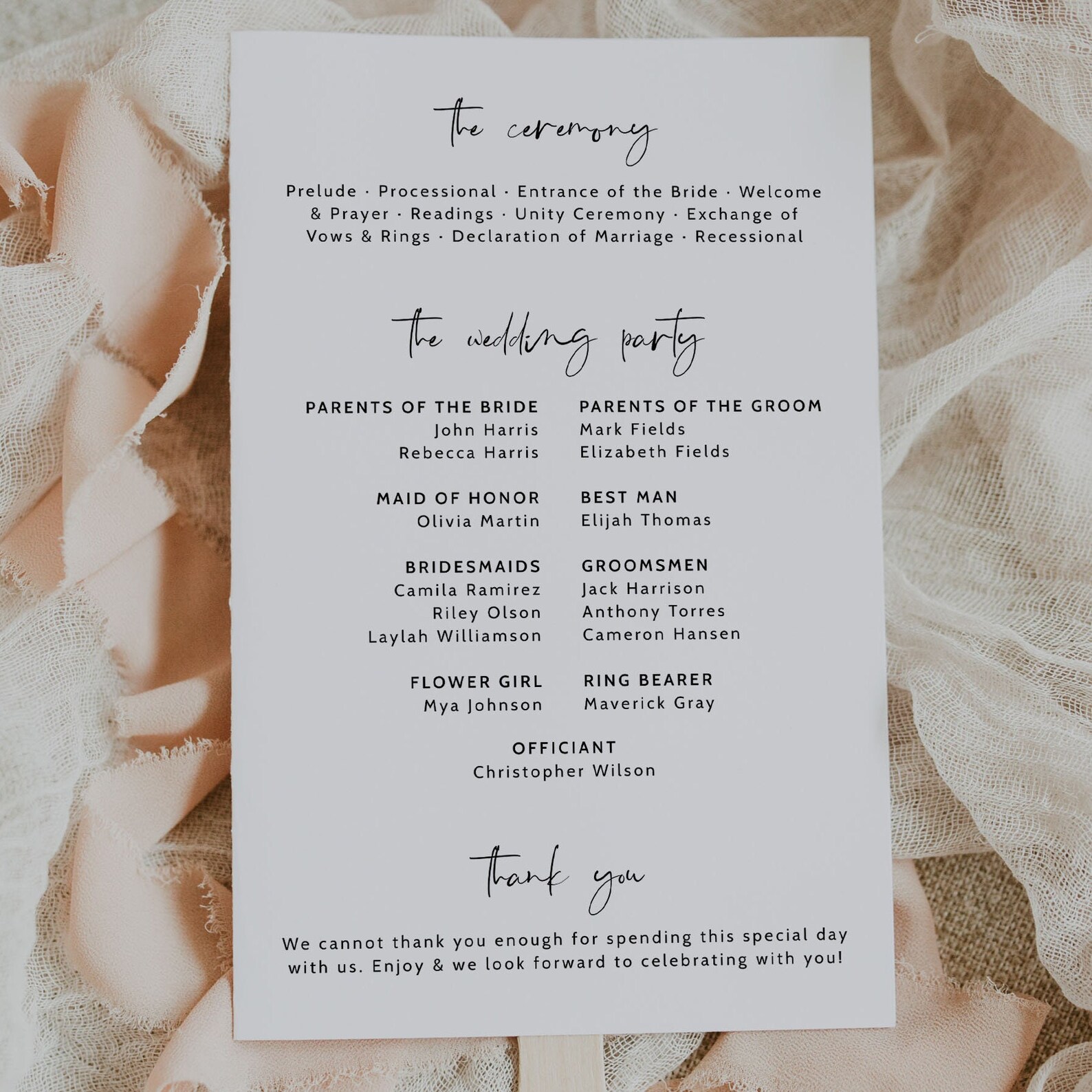 Modern Wedding Fan Program Template Wedding Timeline Program - Etsy