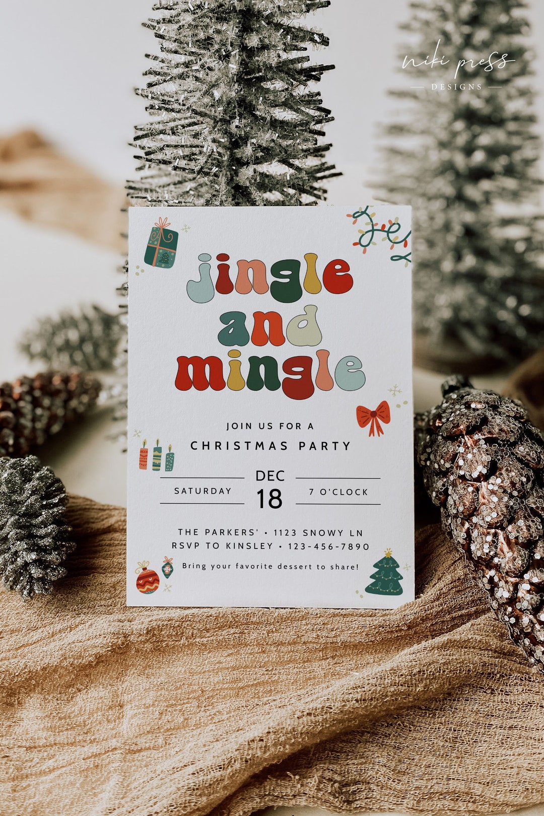 Modern Christmas Party Invitation Template, Printable or Digital ...
