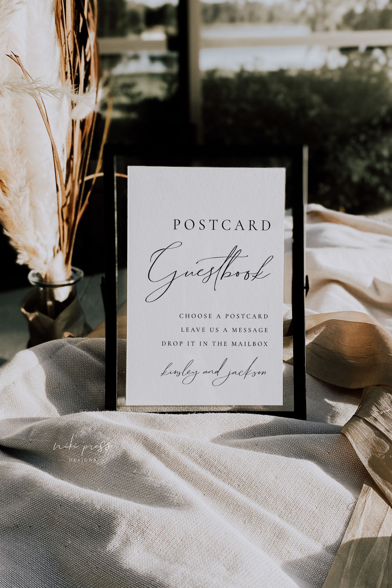 Elegant Postcard Guest Book Sign Template, Modern Wedding Guestbook ...