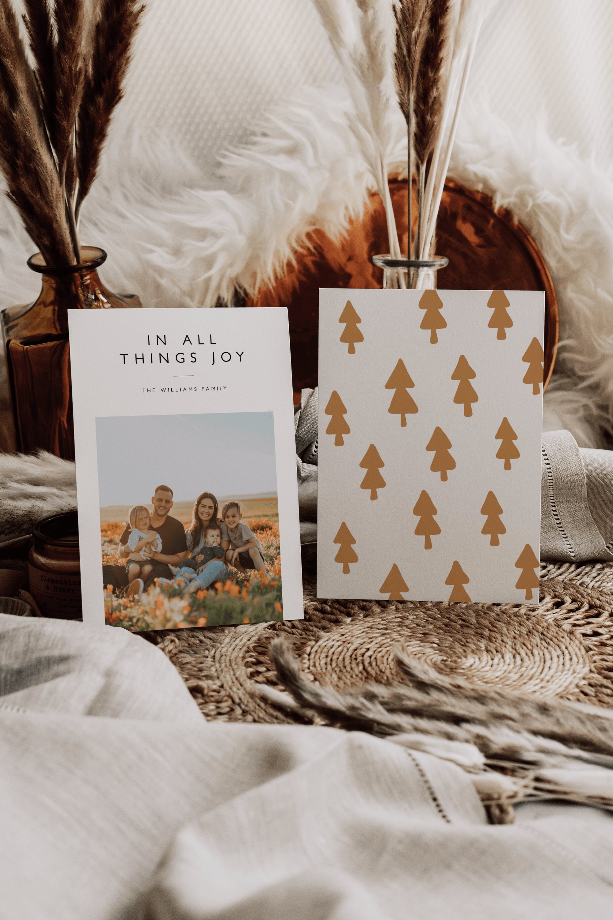 Modern Holiday Card With Photo Template Boho Printable | Etsy