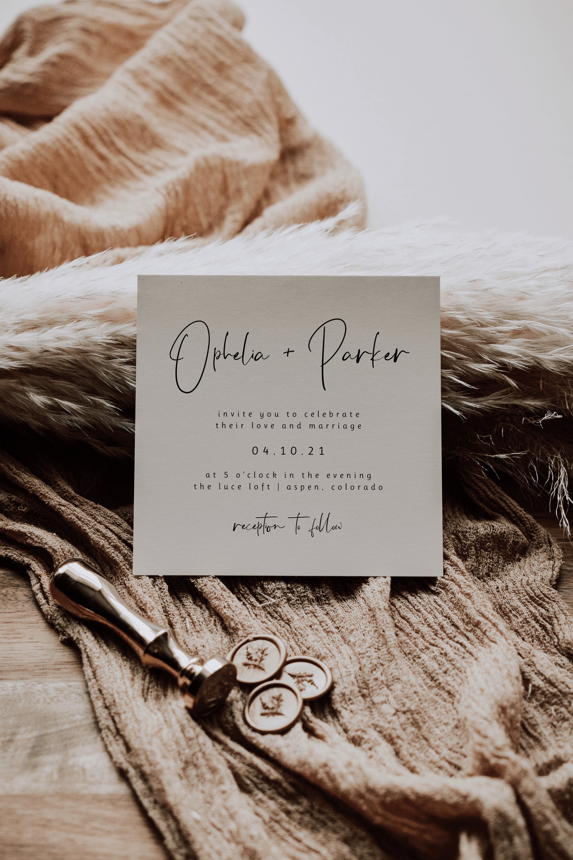 Minimalist Boho Square Wedding Invitation Template Editable | Etsy