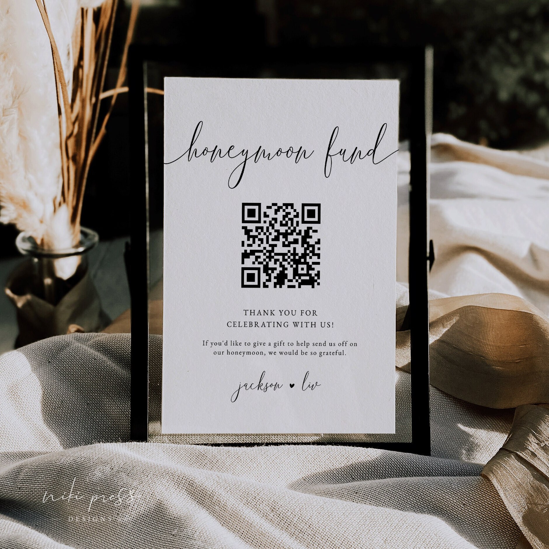 Minimalist Honeymoon Fund Sign Template Honeymoon Fund QR - Etsy