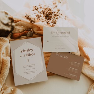 Minimalist Hexagon Wedding Invitation Suite Template — Printable Boho ...