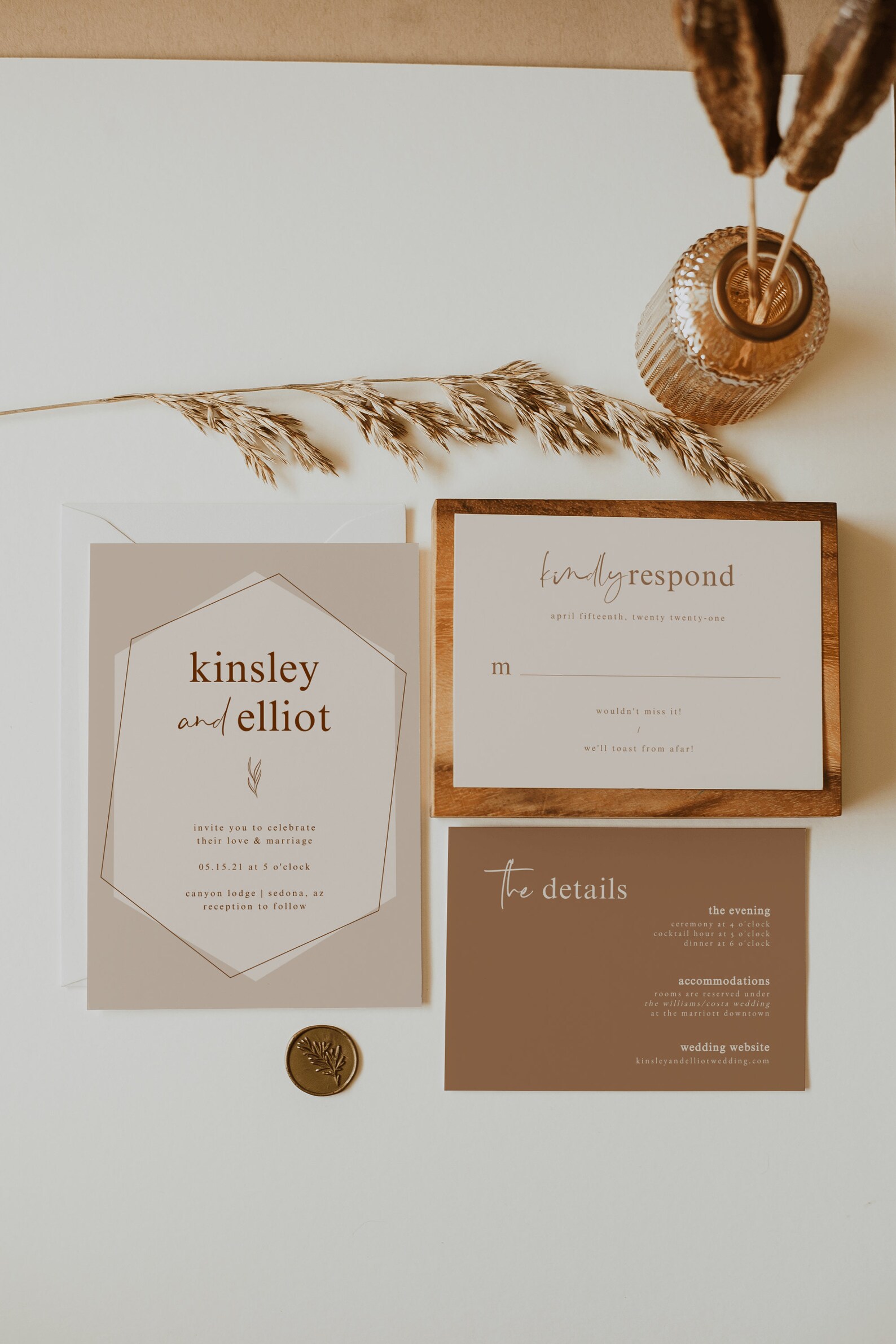 Minimalist Hexagon Wedding Invitation Suite Template - Etsy