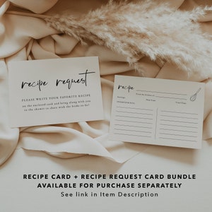 Bridal Shower Recipe Request Card Template | Minimalist Recipe Card for ...
