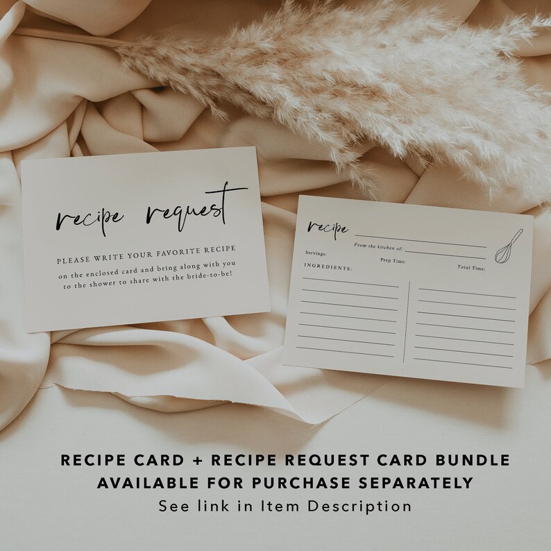 Bridal Shower Recipe Request Card Template Minimalist Recipe - Etsy