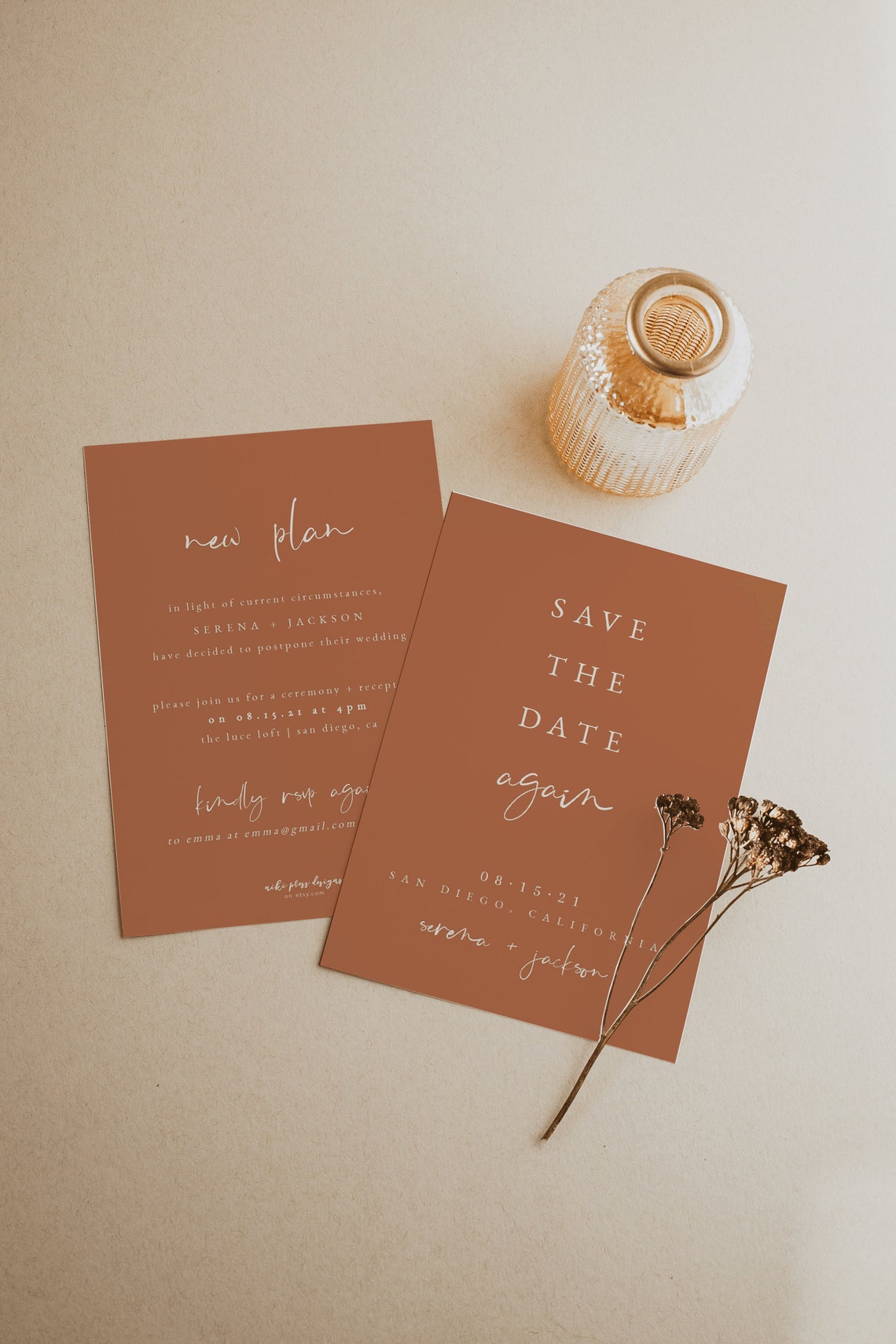 Save the Date Again Template — Save the NEW Date — Terracotta Save the ...