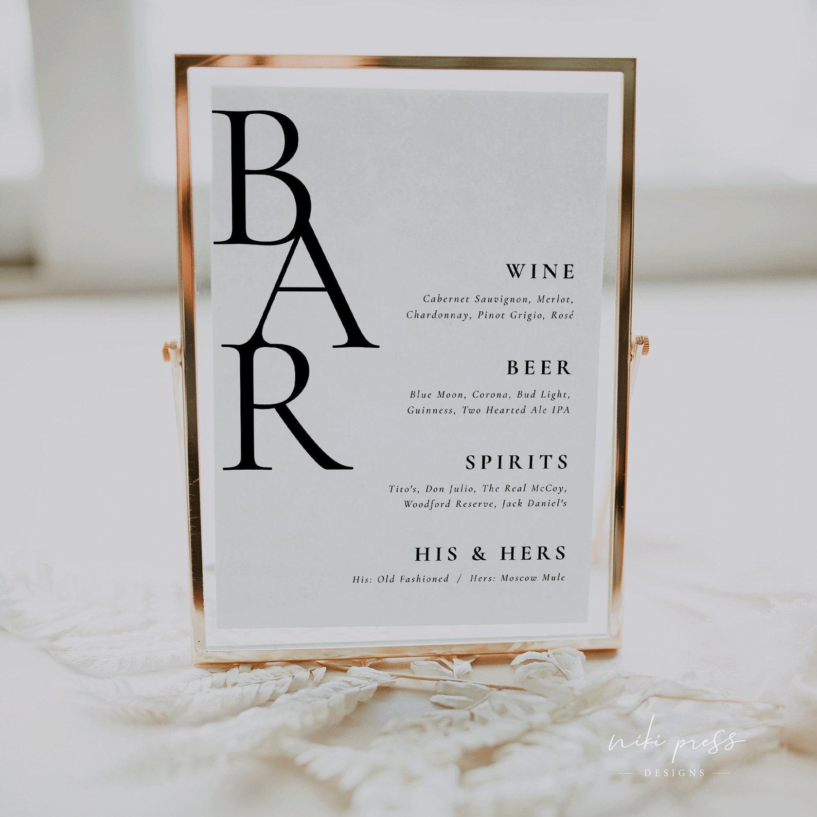 Modern Bar Sign Template | Classic Wedding Drink Sign | Minimalist ...