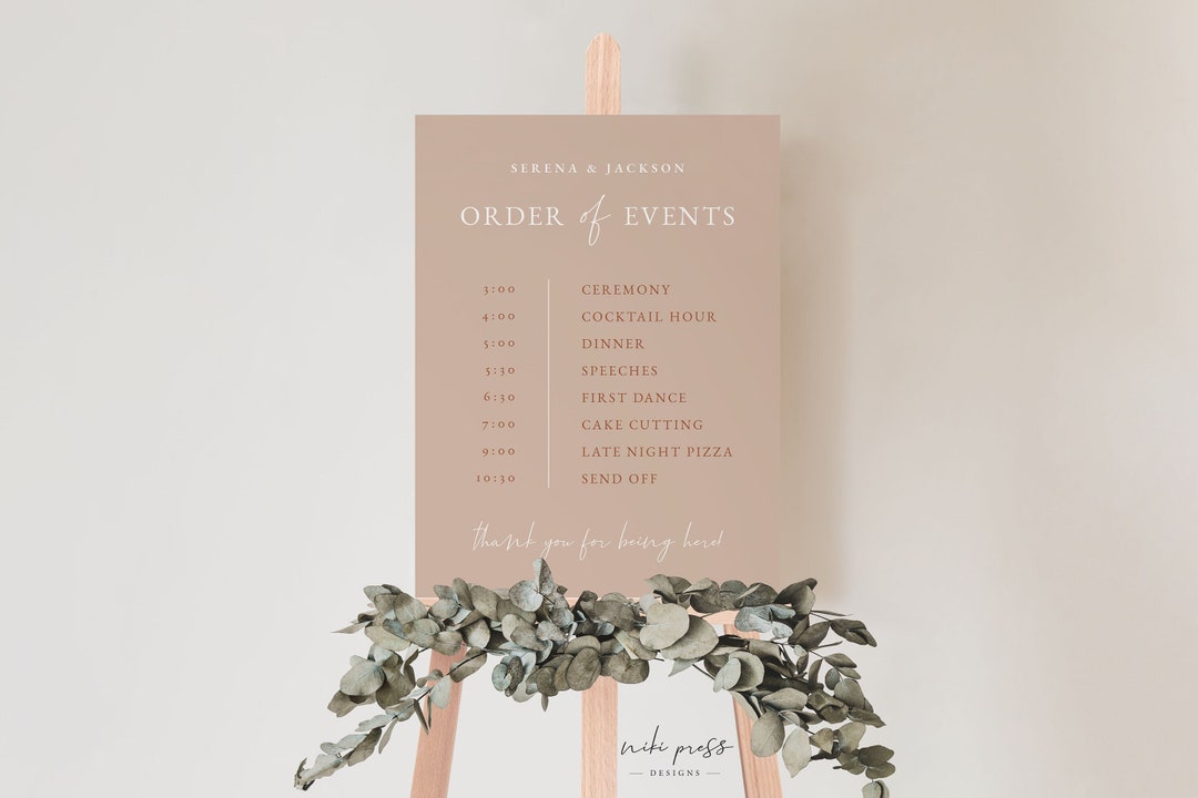 Plantilla de letrero de orden de eventos en beige moderno, orden de ...