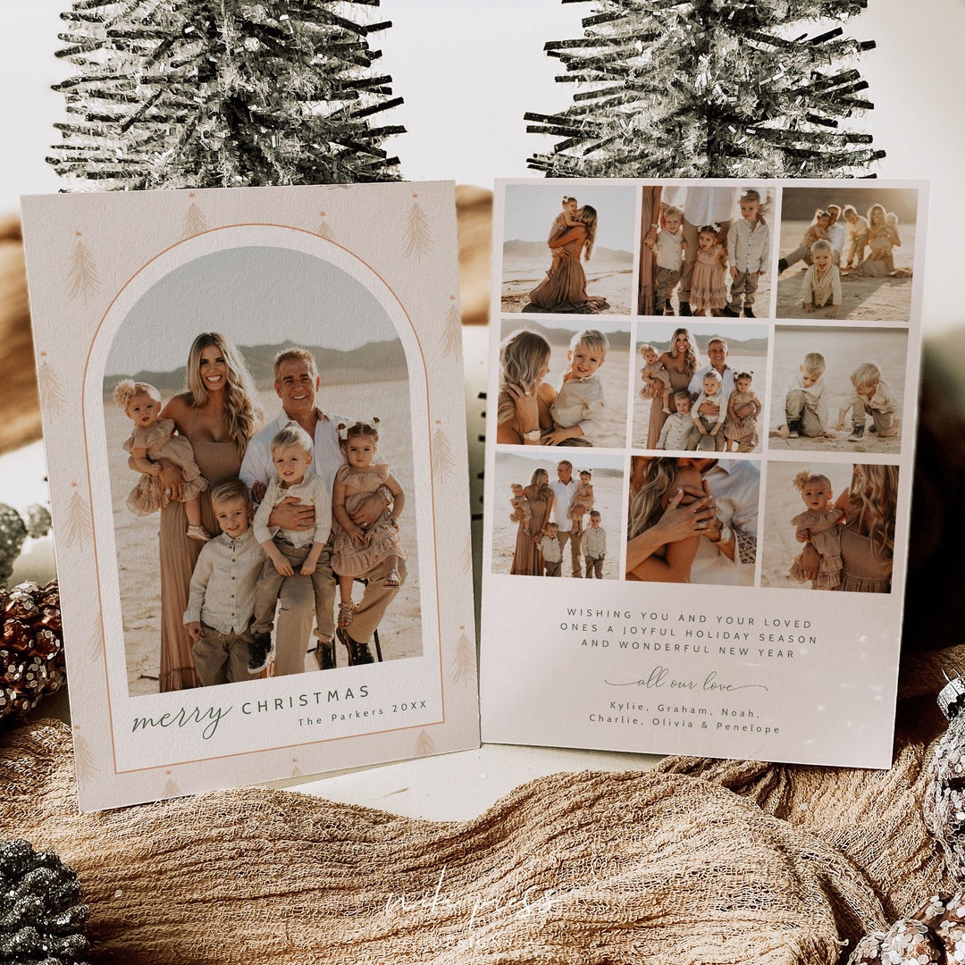 Christmas Card Photo Collage Template, Modern Photo Christmas Card ...