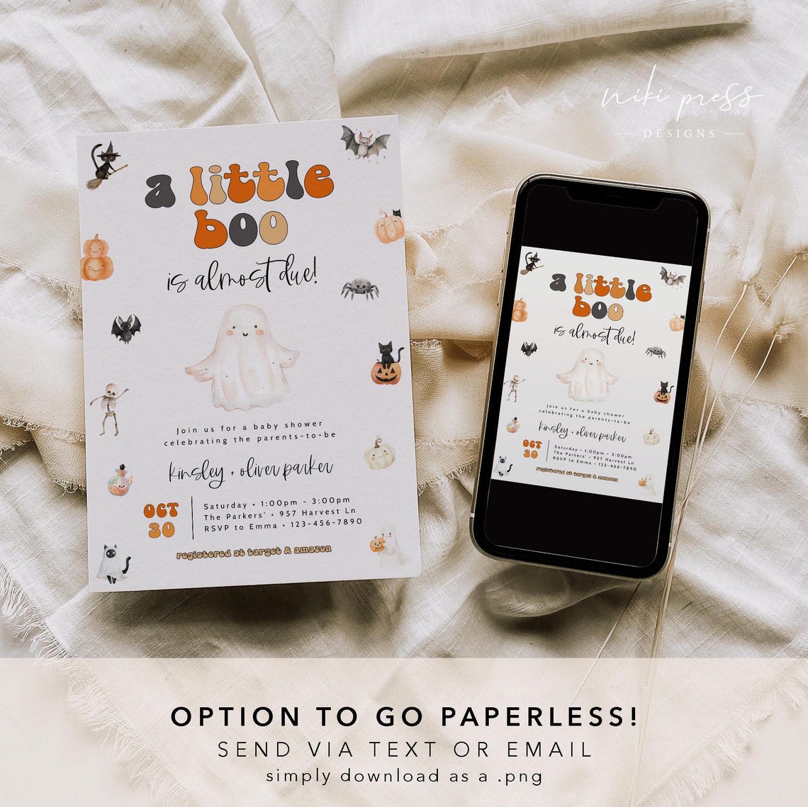 A Little Boo is Almost Due Baby Shower Invitation Template, Halloween ...
