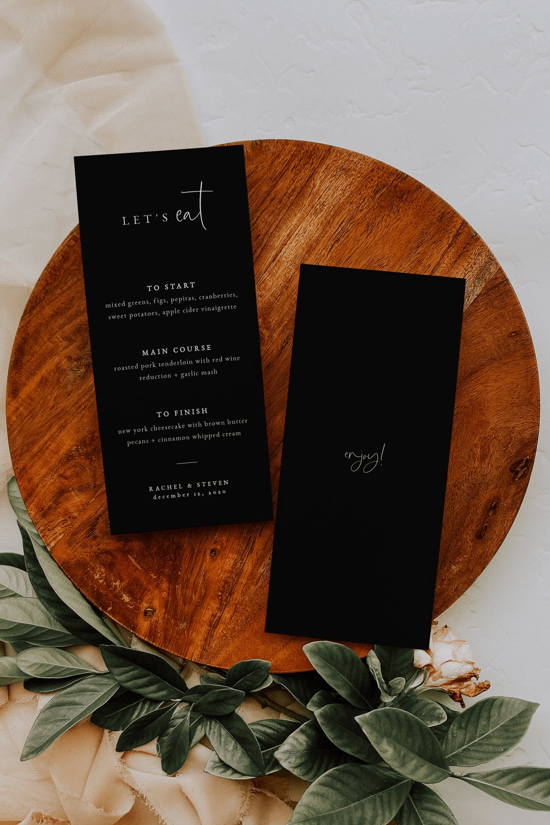 Black Wedding Dinner Menu Template — Minimalist Dinner Menu — Editable ...