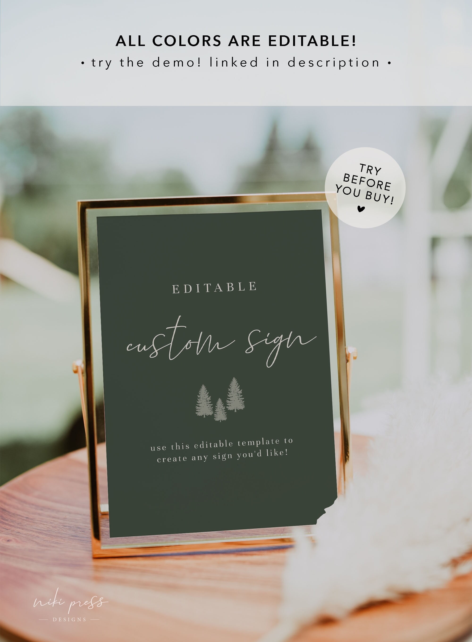 Forest Wedding Sign Template | Custom Wedding Sign | Pine Tree Wedding ...