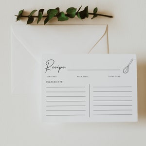 Minimalist Recipe Card Template | Editable Recipe Cards for Recipe Box ...